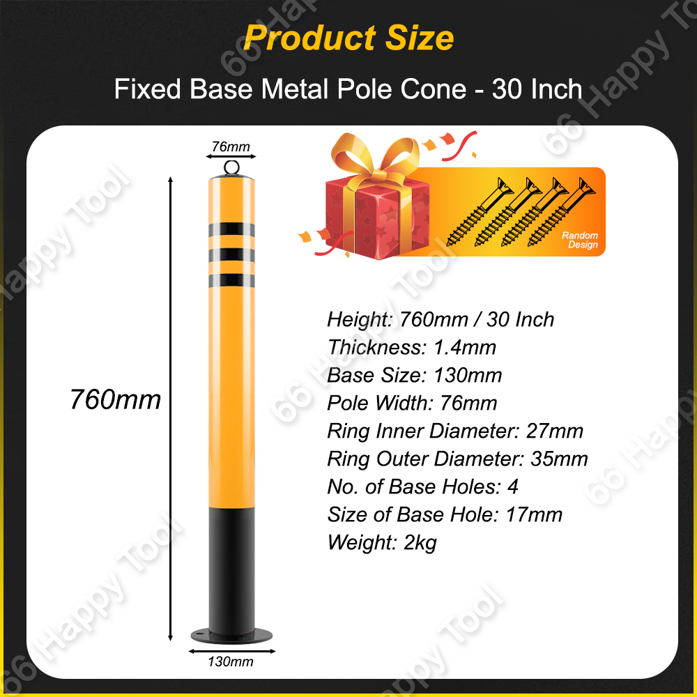 (30Inch) H/D Metal Safety Bollard Pole Cone Detachable FOC Key Lock ...