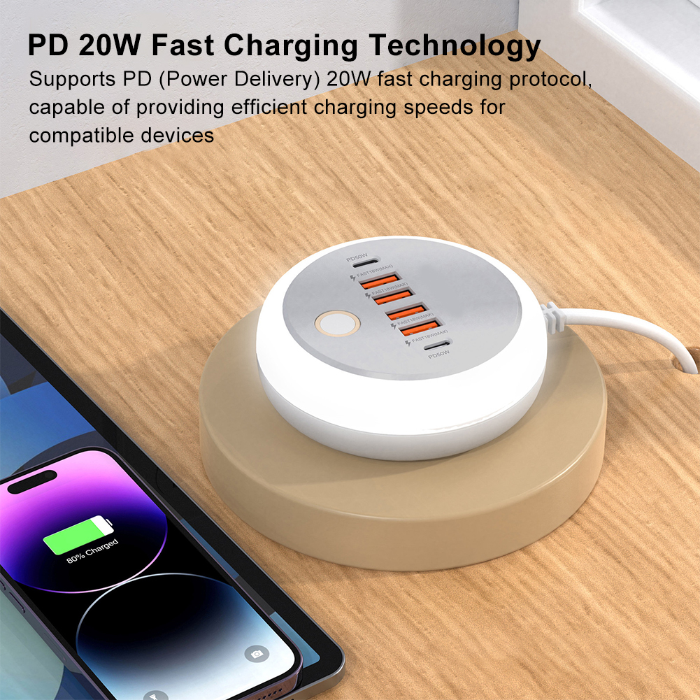 PD20W Multi Port Socket with LED 2 Type-C+4 USB Quick Mobile Phone ...