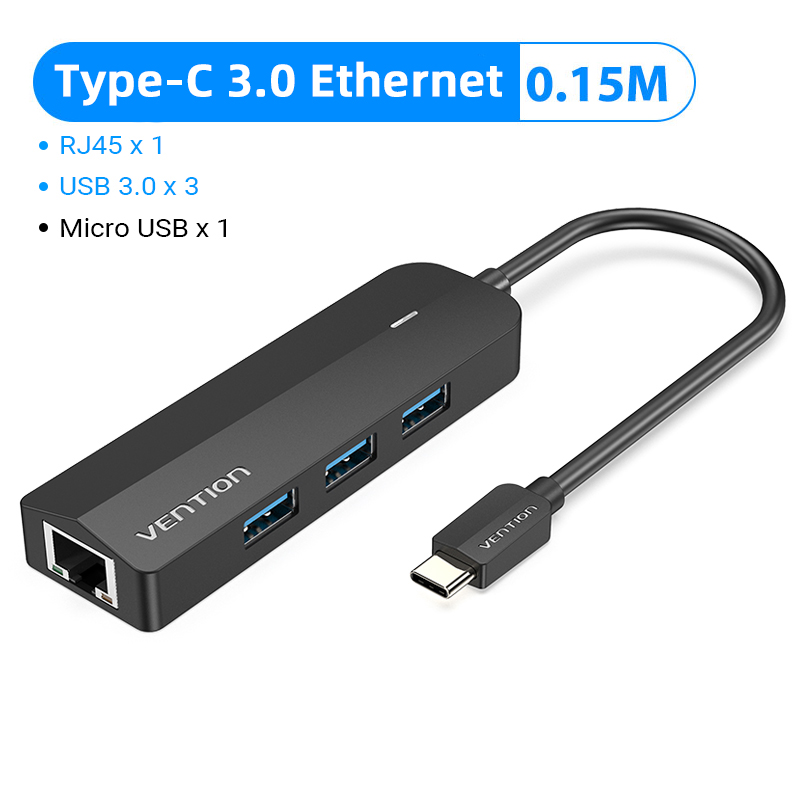 Vention USB C HUB USB 3.0 HUB 4 Port Powered With RJ45 Gigabit Ethernet ...