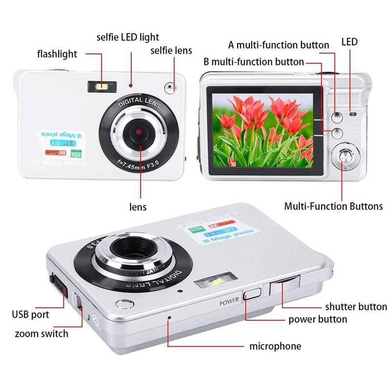 (QCJP) 18MP HD Digital Camera with 2.7 Inch LCD Screen Rechargeable ...