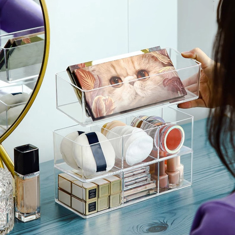 Clear Acrylic Makeup Layered Storage Box Dressing Table Cosmetic ...