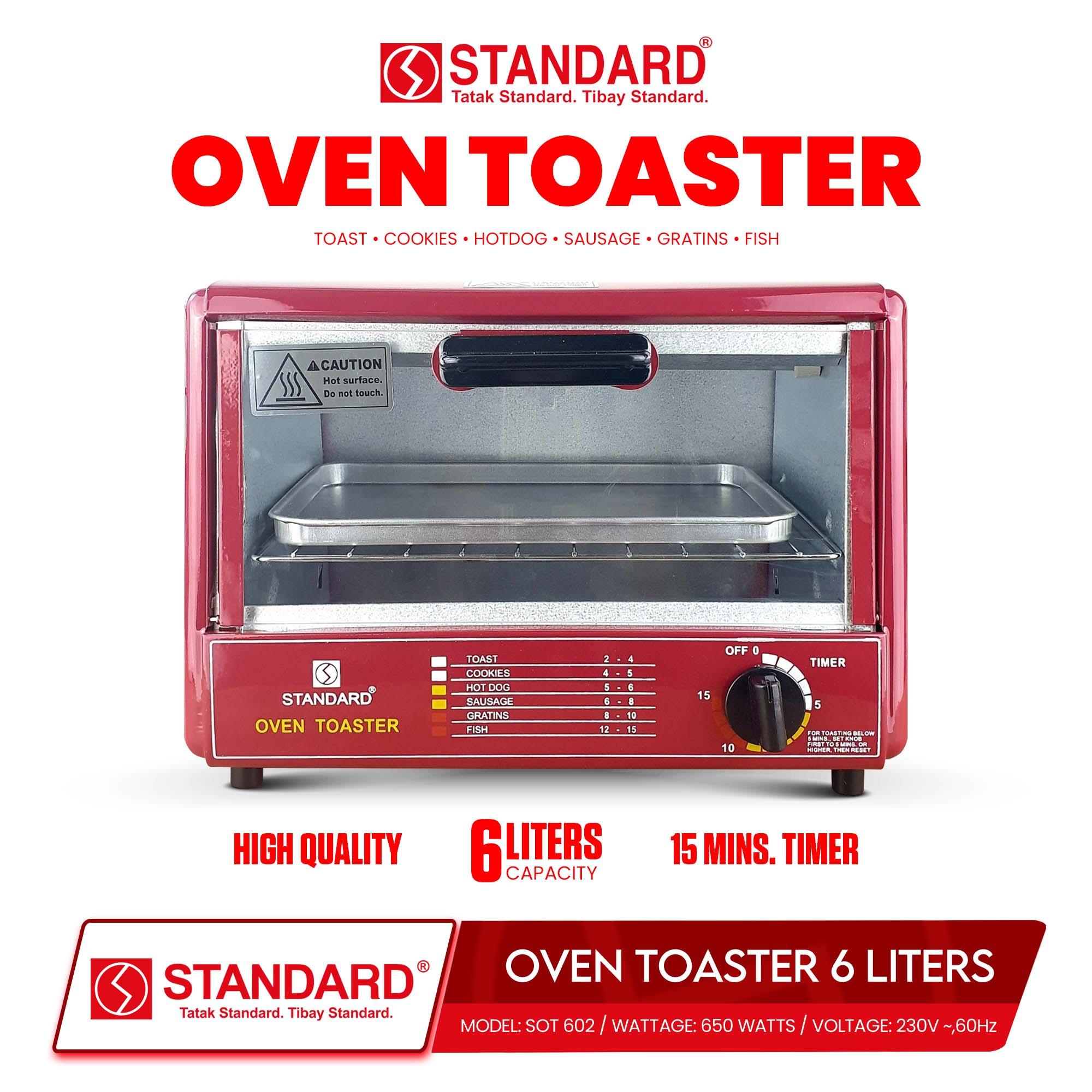 Standard Oven Toaster SOT-602 Red 600 watts | Lazada PH