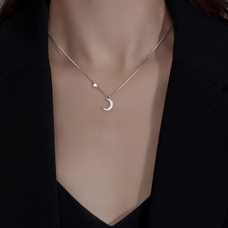 Simple Bronze Moon Star Pendant Necklace Women's Short Collarbone ...