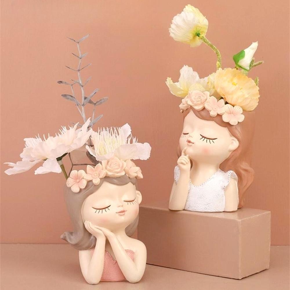 Cute Girl Flower Pot Silicone Mold Concrete Resin Candle Crystal Epoxy ...