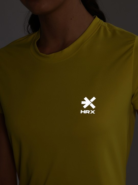 HRX By Hrithik Roshan Yellow Solid T-shirt with Brand Logo Detail For ...