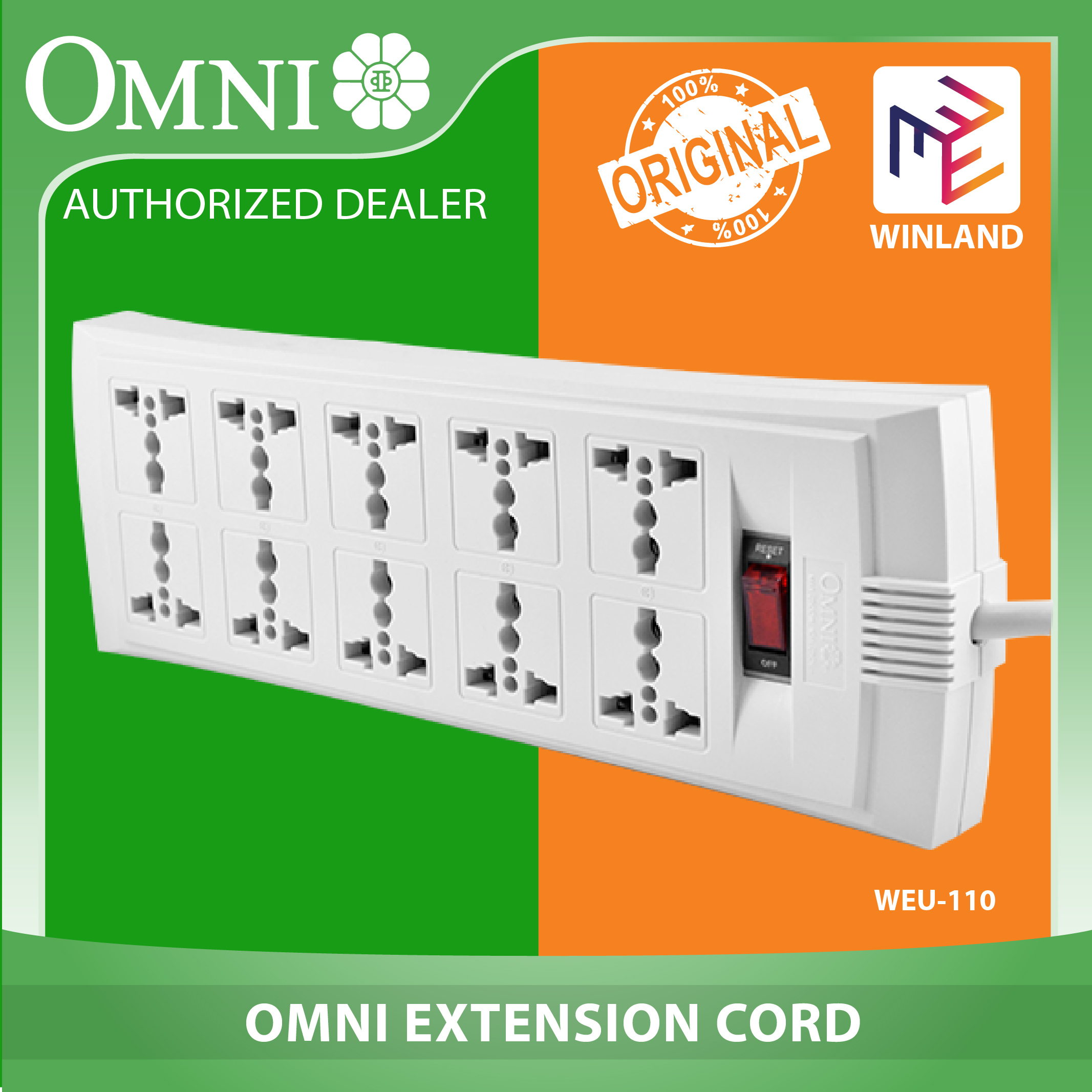 OMNI by Winland Universal Outlet Extension Cord 10 Gang with Switch 1. ...