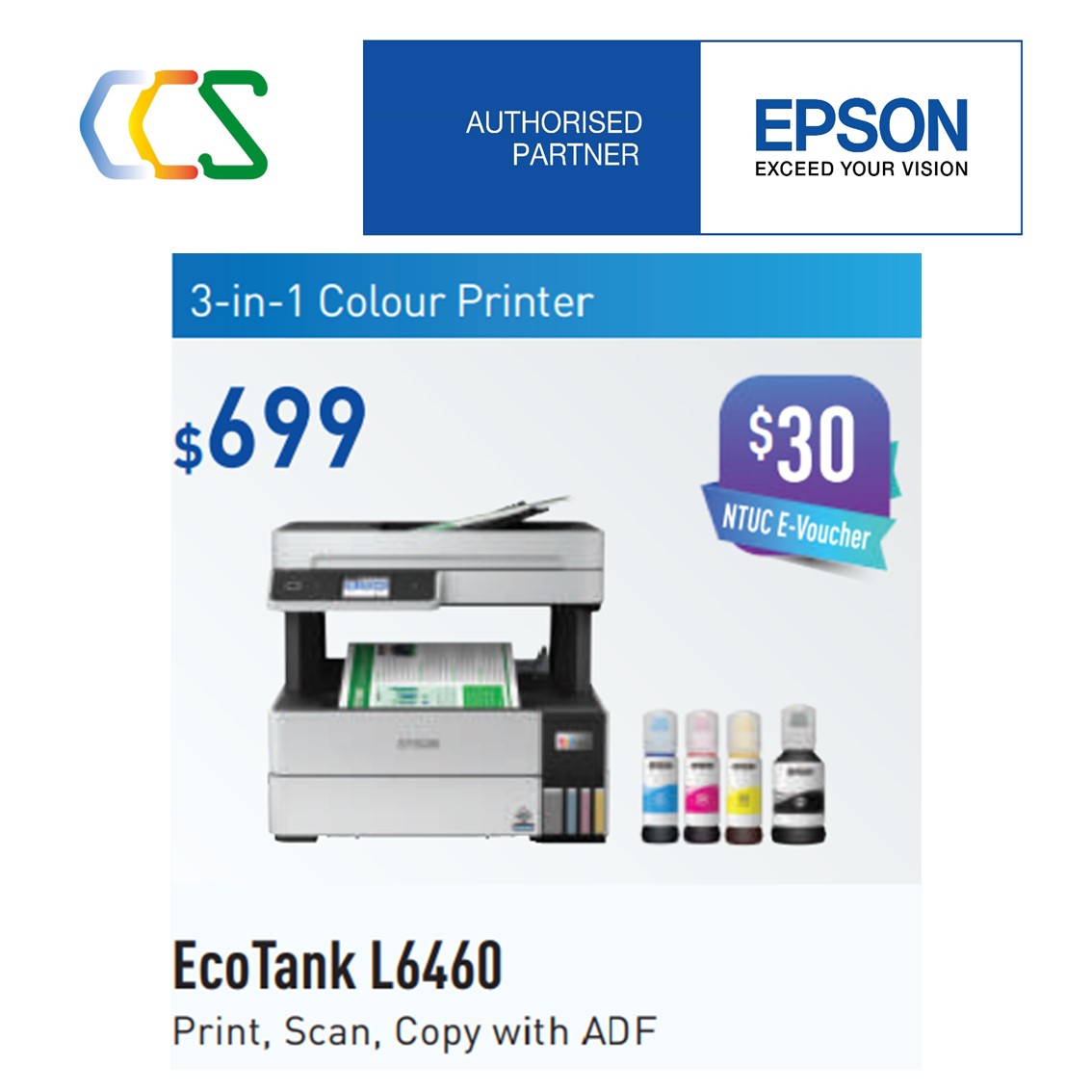 Epson EcoTank L6460 A4 Wi-Fi Duplex 3-in-1Ink Tank Printer Colour ...