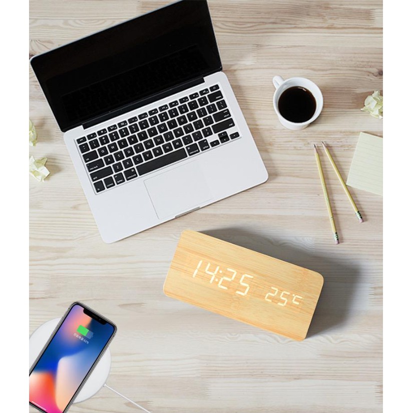 Latest Wood Block LED Digital Clock Adjustable Smart Night Lights ...