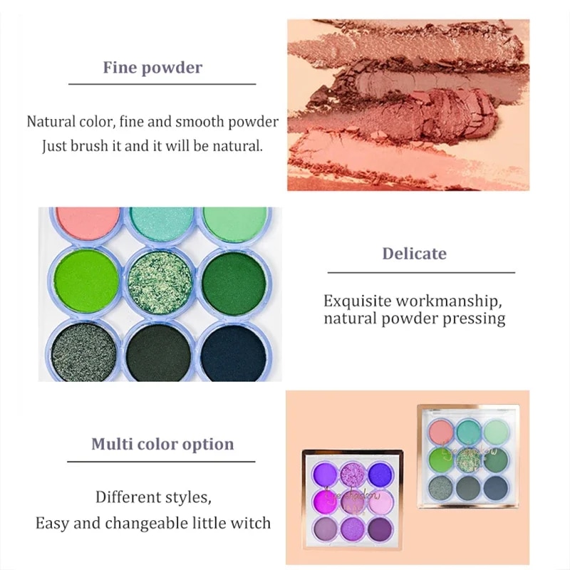 9 Colors Makeup Party Eyeshadow Pallete Shiny Purple Eye Shadow Palette ...
