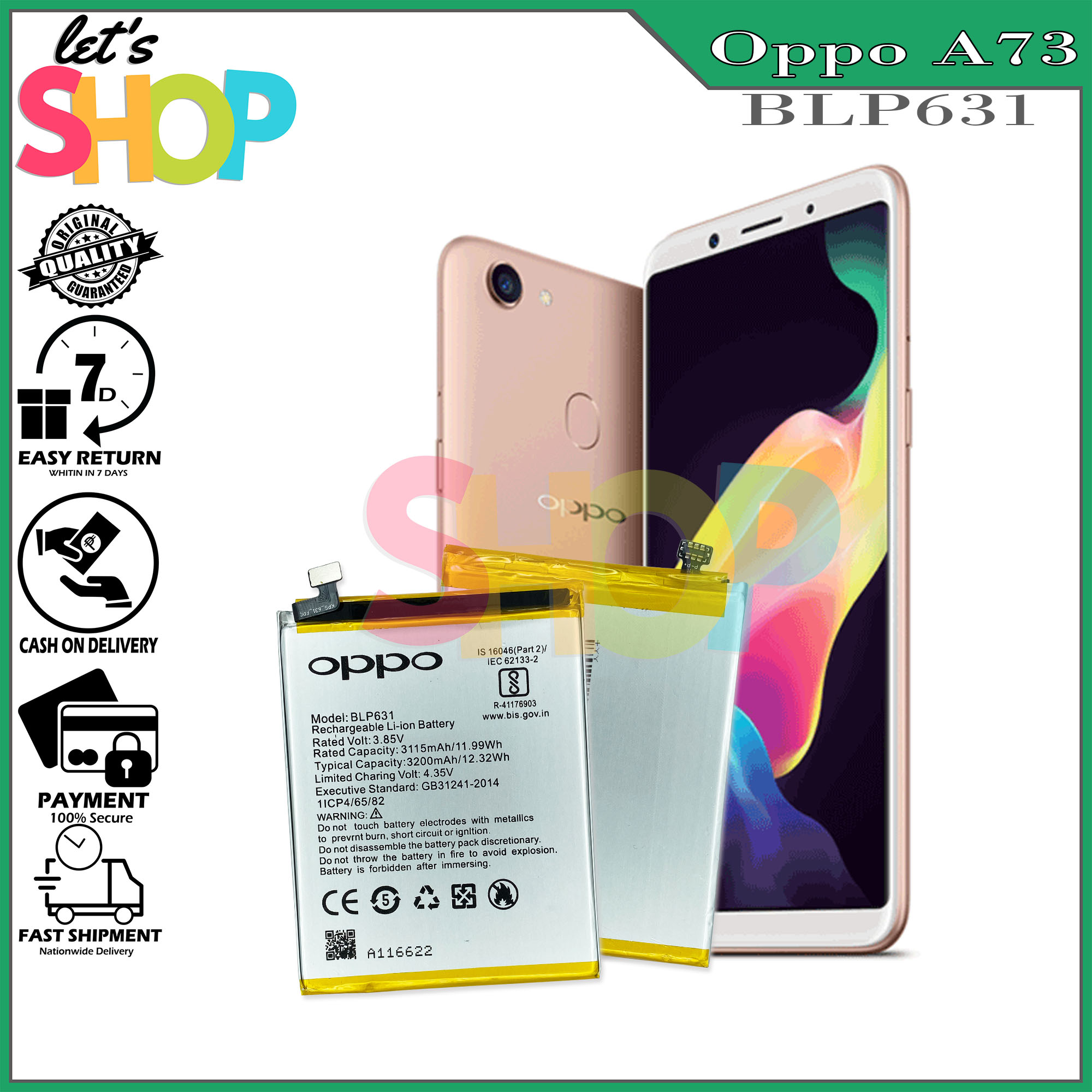 Oppo A73 Battery Model BLP631 Lets Shop Original Equipment Manufacturer ...