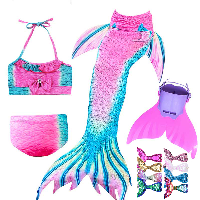ชุดว่ายน้ำเด็กผู้หญิง Spark Mermaid Tail 4 ชิ้นพร้อม Monofin สำหรับเด็ก ...