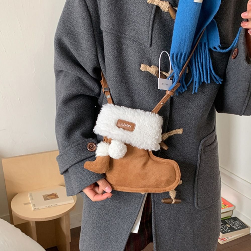 Cute Suede Crossbody Bag Cartoon Lamb Wool Lamb Fur Boot Bag Casual ...