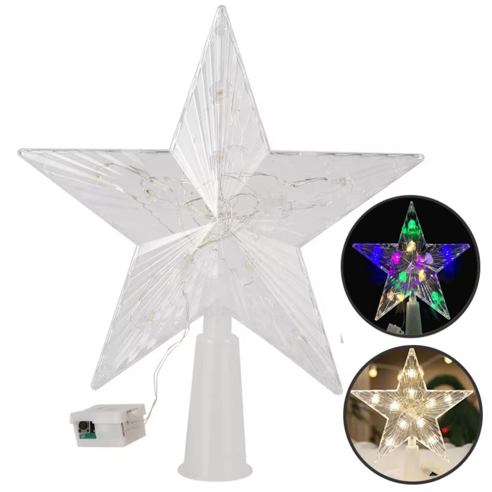 Multi-functional Transparent Christmas Star Tree Toppers Lighted Warm ...