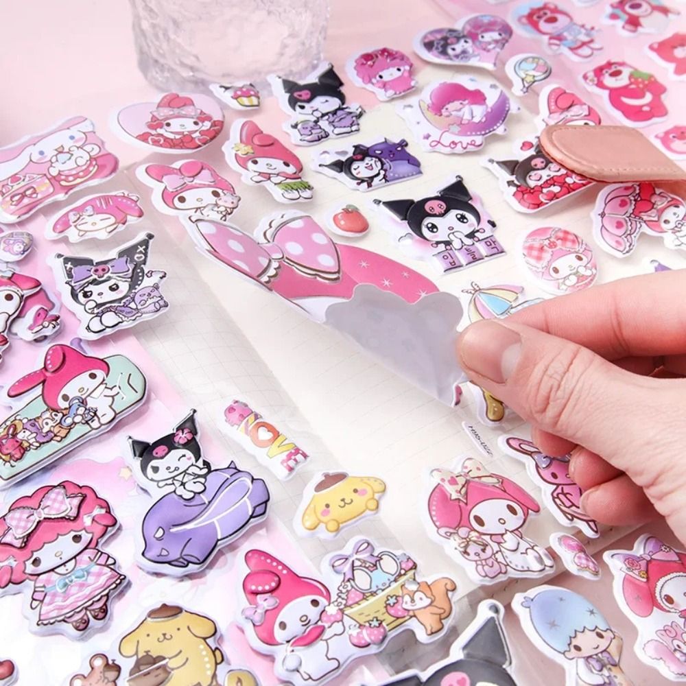 2 Sheets/Bag Waterproof Kuromi Melody Stereo Bubble Sticker Princess ...