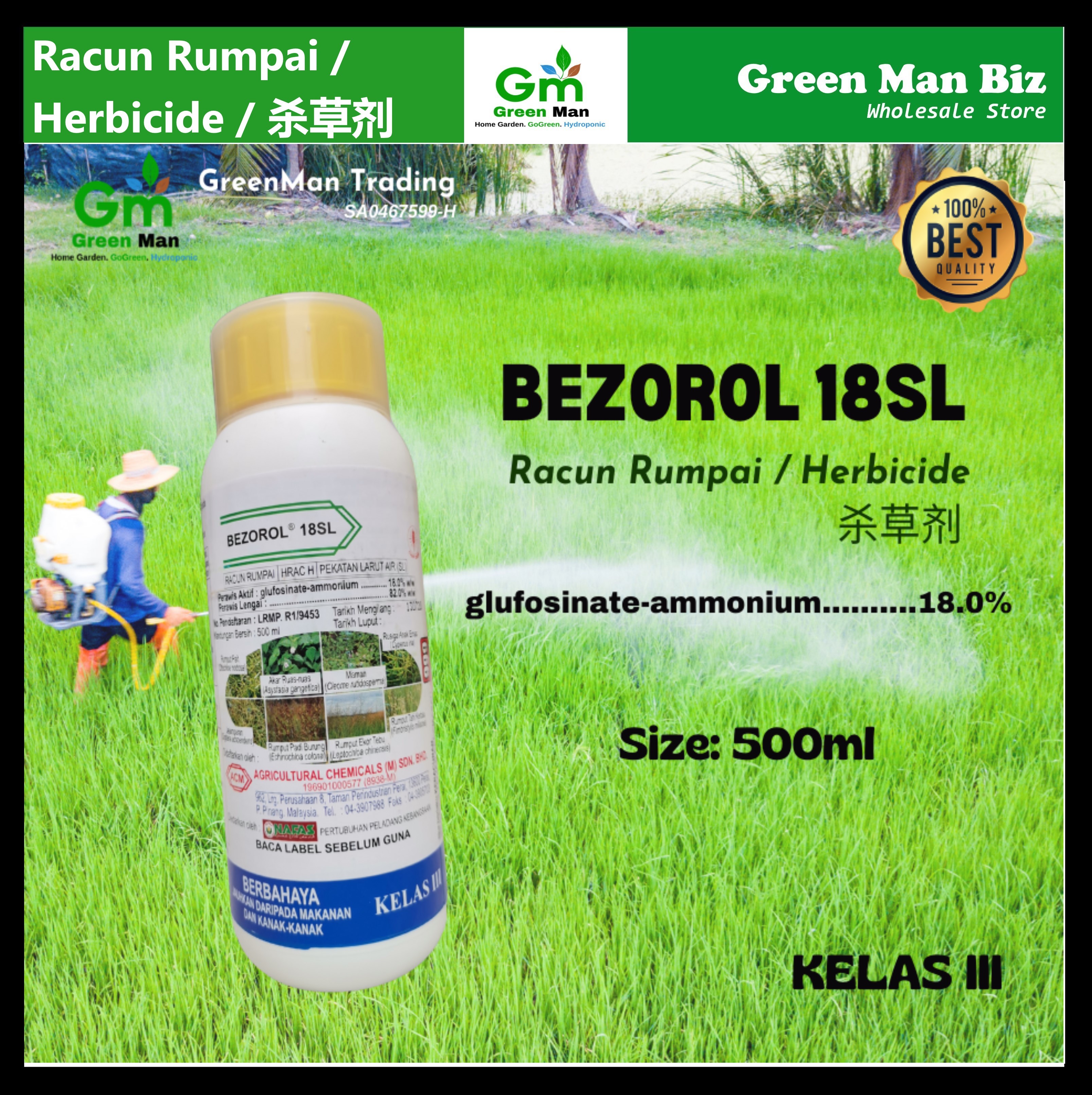 500ml Racun Rumpai BEZOROL 18SL Herbicide 杀草剂 (KELAS III) | Lazada