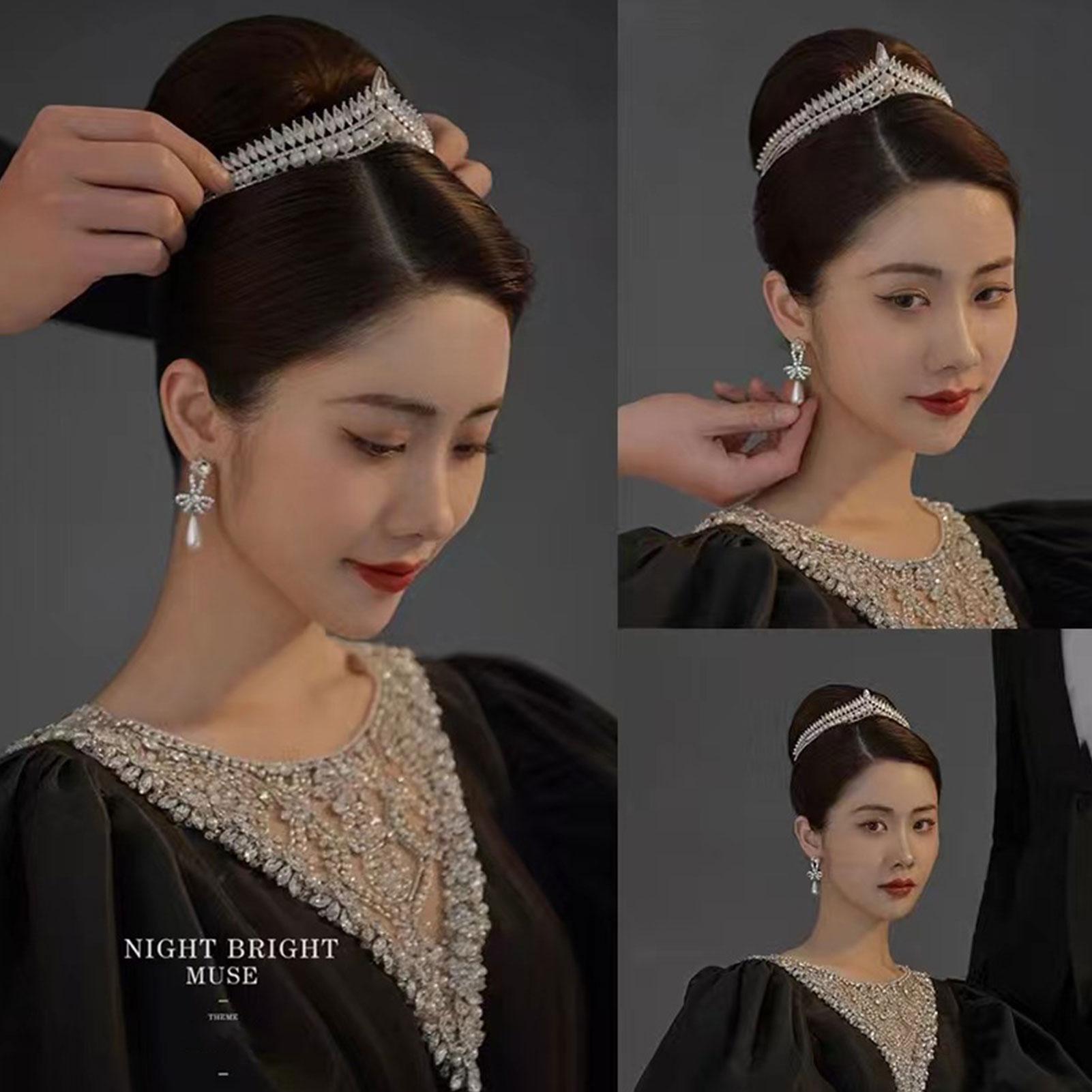 Vintage Simulated Pearl Tiara Crown Non-Slip Shiny Rhinestones Styling ...