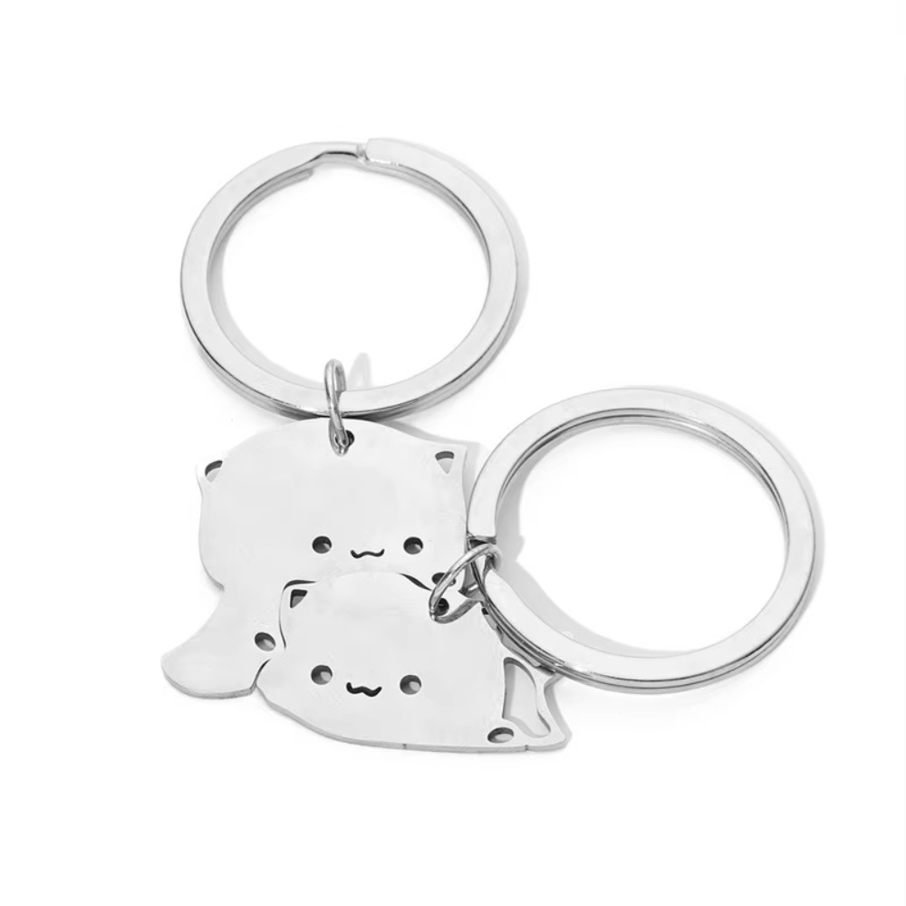 Pair Cute Stainless Steel Cartoon Cat Keychains Bag Pendant Hanging ...
