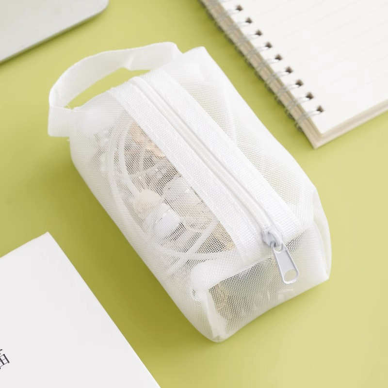 Handheld Square Nylon Mesh Cosmetic Bag Mini Wash Bag Stationery Case ...