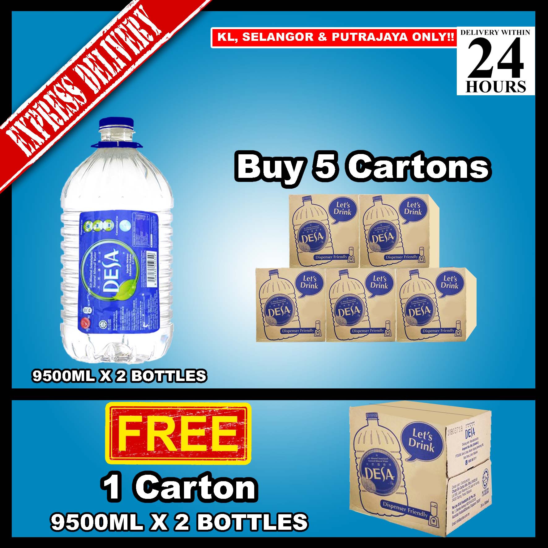 BUNDLE OF 5 CARTONS : DESA MINERAL WATER 9500ML x 2 BOTTLES | Lazada