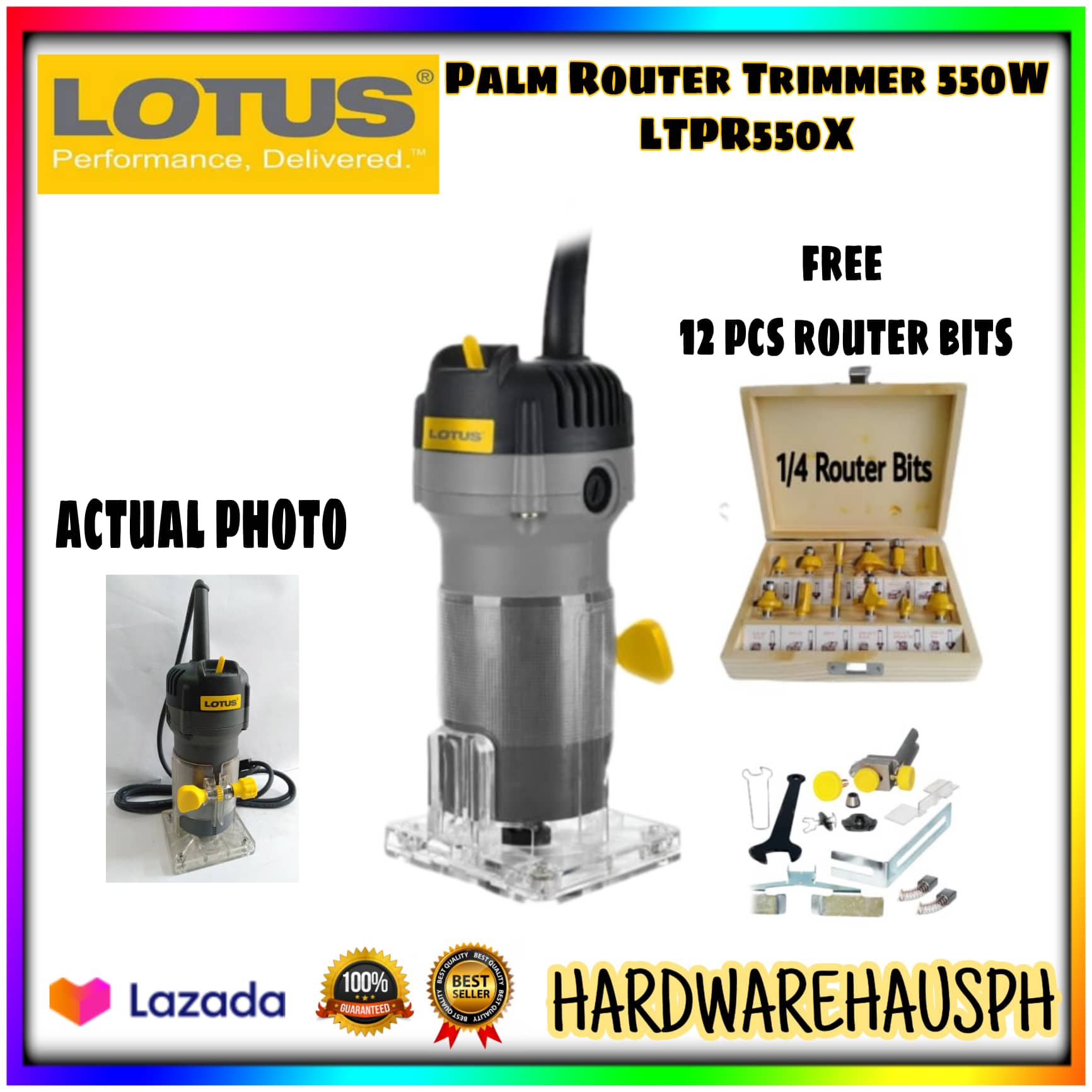 Lotus Palm Router Trimmer 550W (LTPR550X) with Free Router Bits 12PCS ...