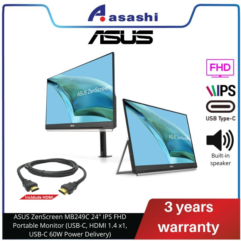 ASUS ZenScreen MB249C 24" IPS FHD Portable Monitor (USB-C, HDMI 1.4 x1 ...