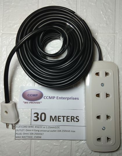 30 meters Heavy Duty Extension Cord wire (4)Four Gang flat cord #16 ...