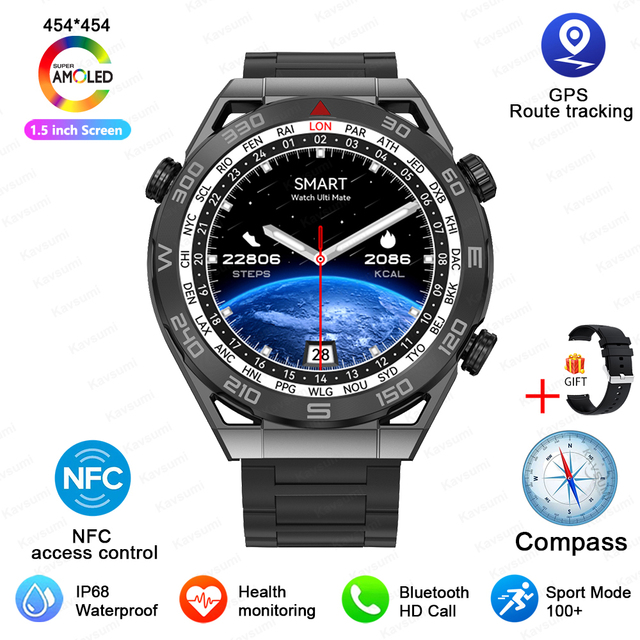 KAVSUMI Ultra Mate Business Smart Watch Men Bluetooth Call Compass 100 ...