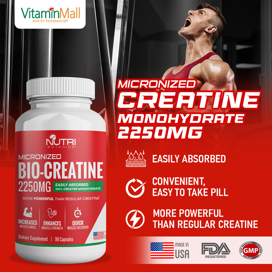 Nutri Botanics Bio Creatine Monohydrate 2250mg – Micronized Creatine ...