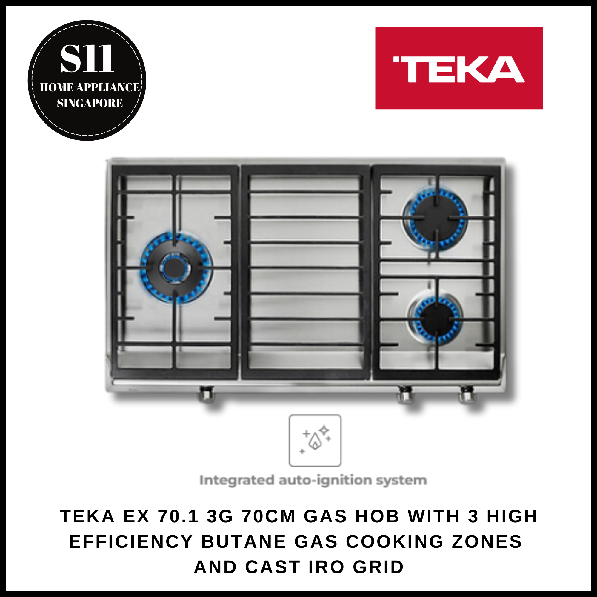 TEKA EX 70.1 3G 70CM GAS HOB WITH 3 HIGH EFFICIENCY BUTANE GAS COOKING ...