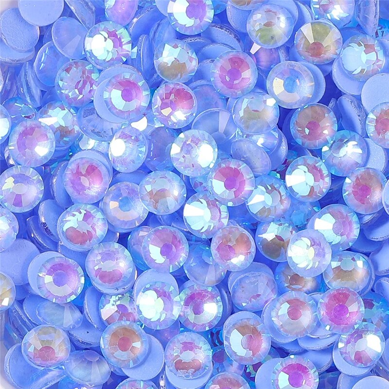 Mocha Shimmer Light Blue AB SS6-SS30 Glass Flatback Rhinestones Glitter Round Glue On Stones for ...