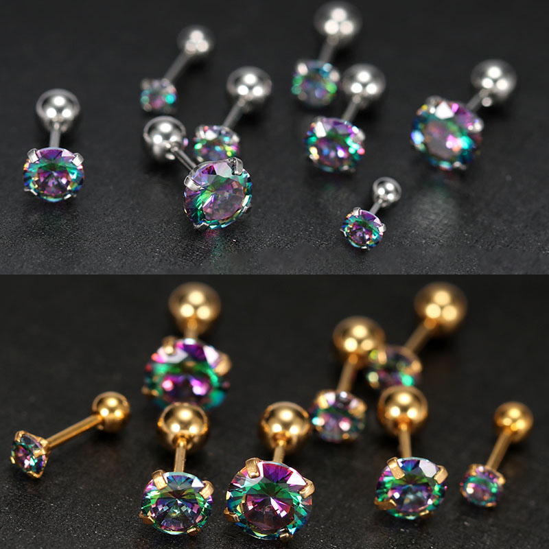 1PC Small Ear Studs Earrings Cartilage Earrings Colorful Shiny Zircon ...