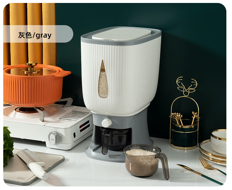 Rice Dispenser 8320 Rice Storage 10kg Capacity Bucket with Rinsing Cup ...