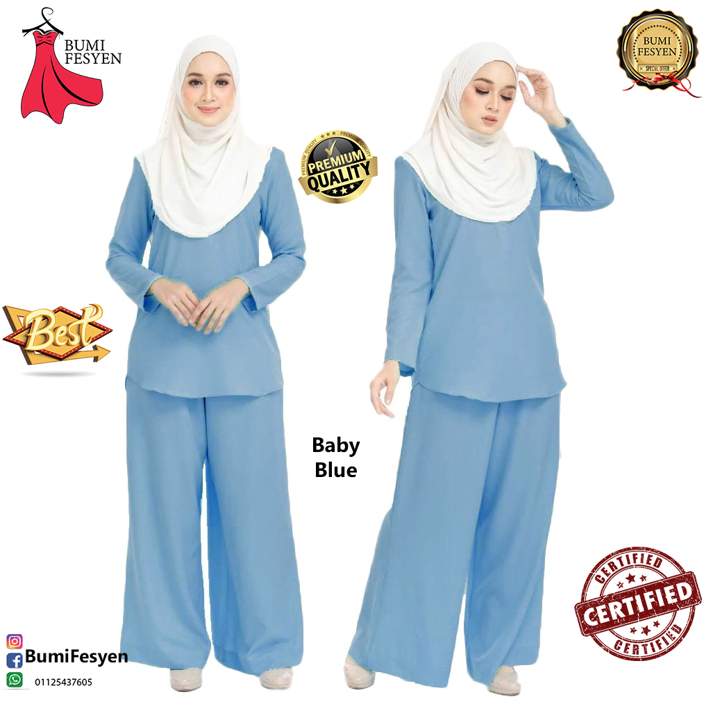 Baju Muslimah Suit Set Blouse Dan Seluar Palazo, Viral, Senang Gosok ...