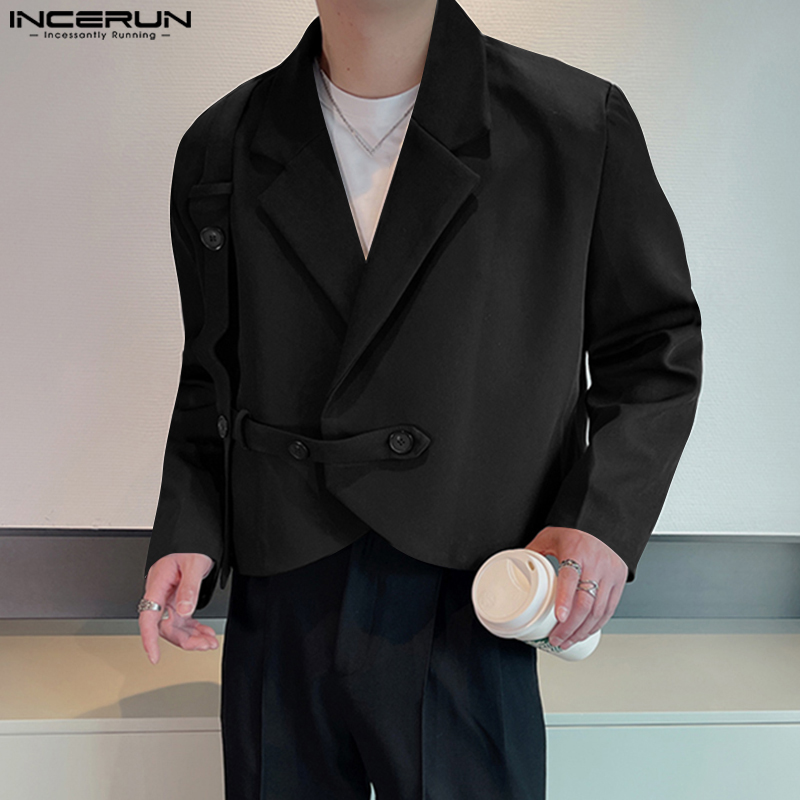 INCERUN Men Blazer Solid Color Lapel Long Sleeve Button Streetwear ...