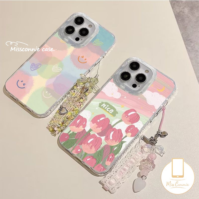 Oil Painting Moon Cloud Tulip Love Smile Bracelet Case Compatible for ...