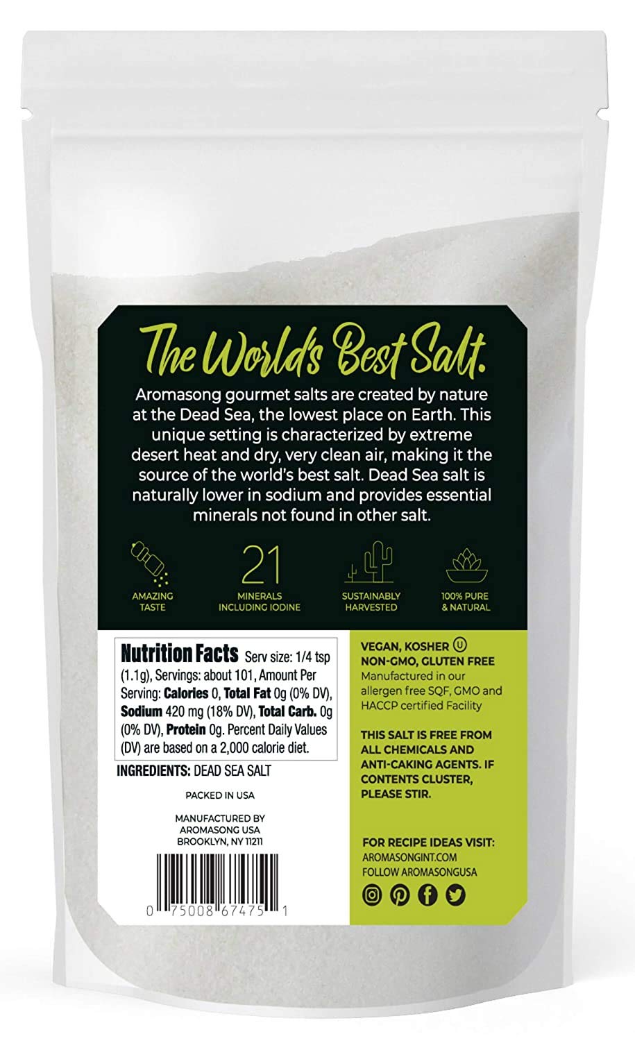 Aromasong 100% Natural Sea Salt From the Dead Sea, Fine Grain Table ...