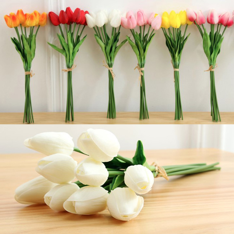 Artificial Tulip Flowers False Fake Bouquet Real Touch Home Wedding ...