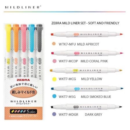 ZEBRA Mildliner ปากกาเน้นข้อความ แบบแยกแท่ง 2 หัว - 35 สี Mild Liner ...