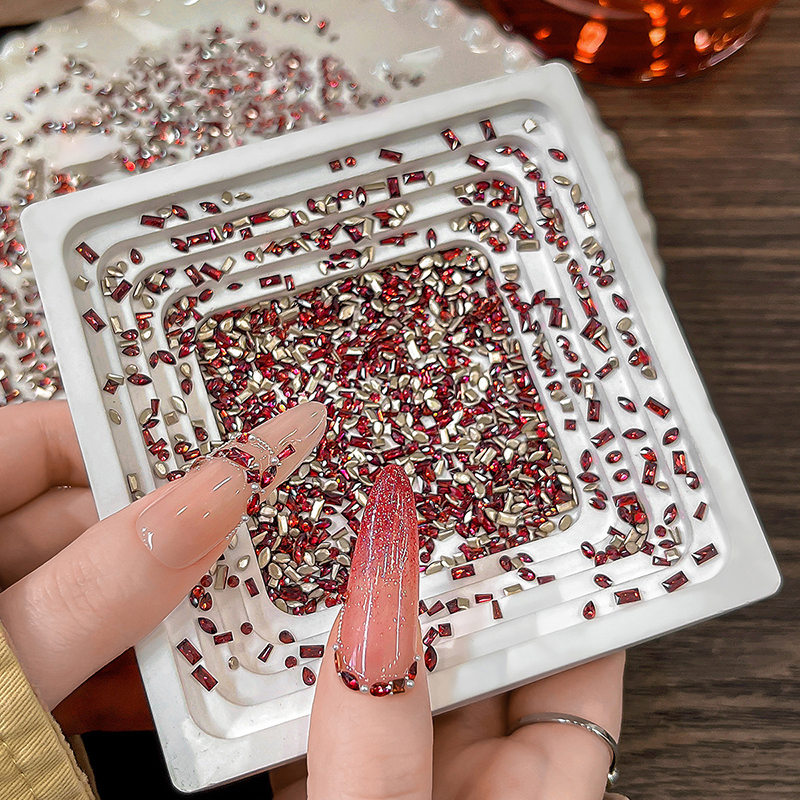 50PCS Sparkle Chinese New Year Red Diamond Various Shape French Glass ...