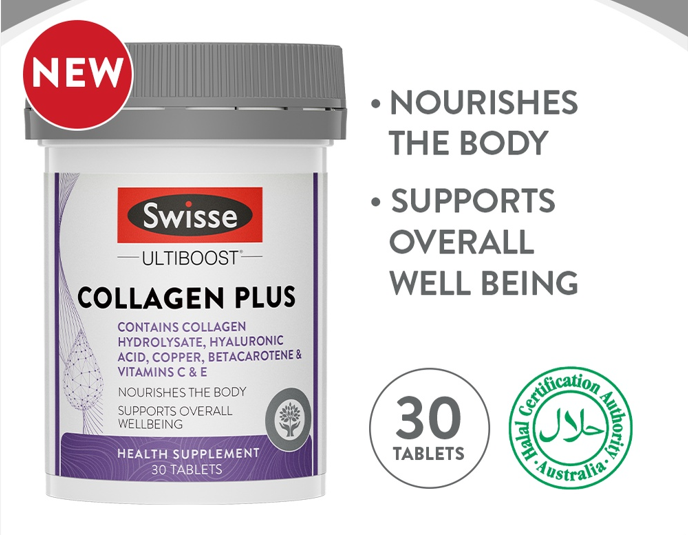SWISSE ULTIBOOST COLLAGEN PLUS TABLETS 30`S 🎀COLLAGEN PEPTIDES + HA ...