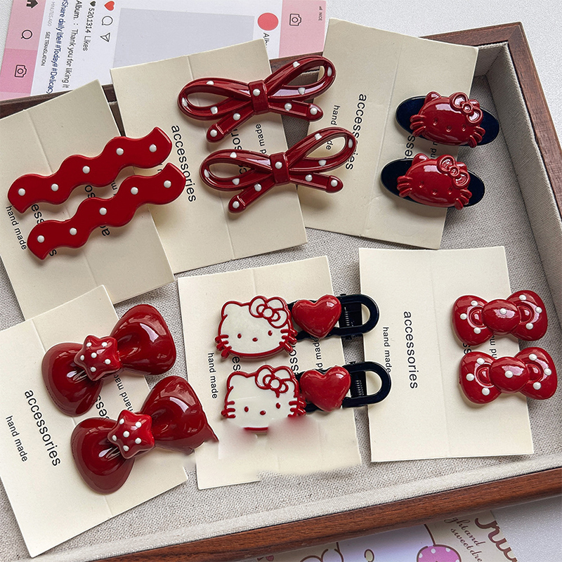 New Sanrio HelloKitty Hair Clip Cartoon KT Angora Red Polka Dots Bow ...