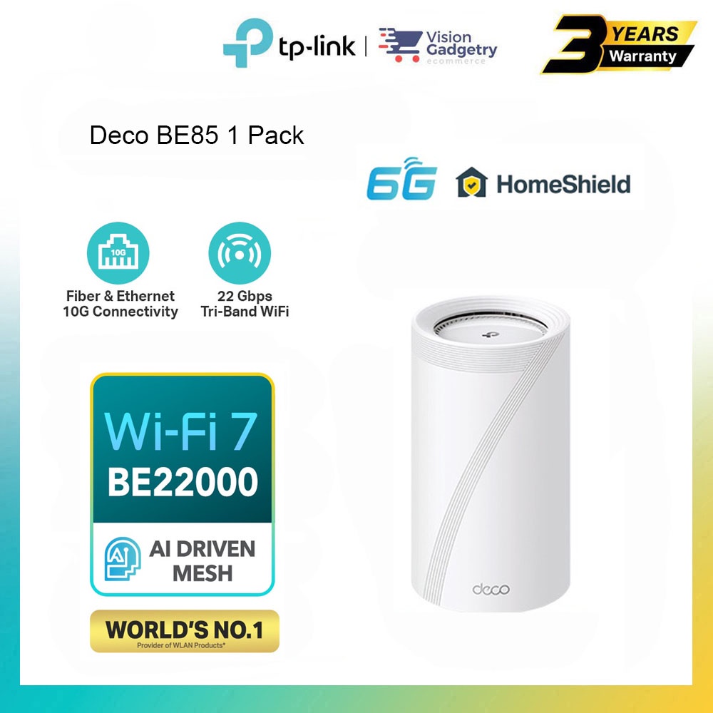 TP-Link Deco BE85 BE22000 Tri-Band Whole Home Mesh WiFi 7 System (1pack ...