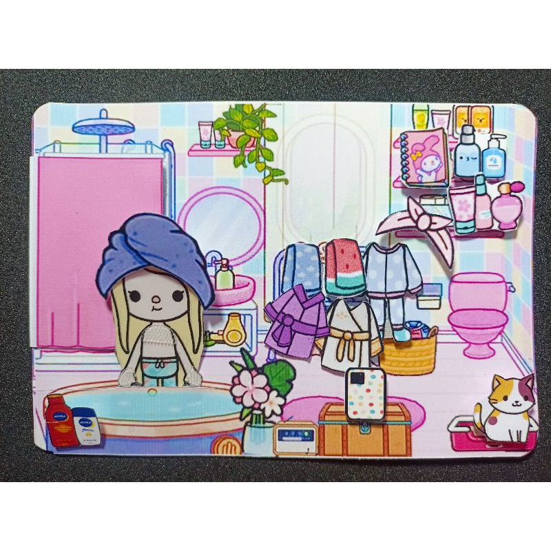 COD Toca Boca Paper doll pink bathroom laminated with velcro tape ...