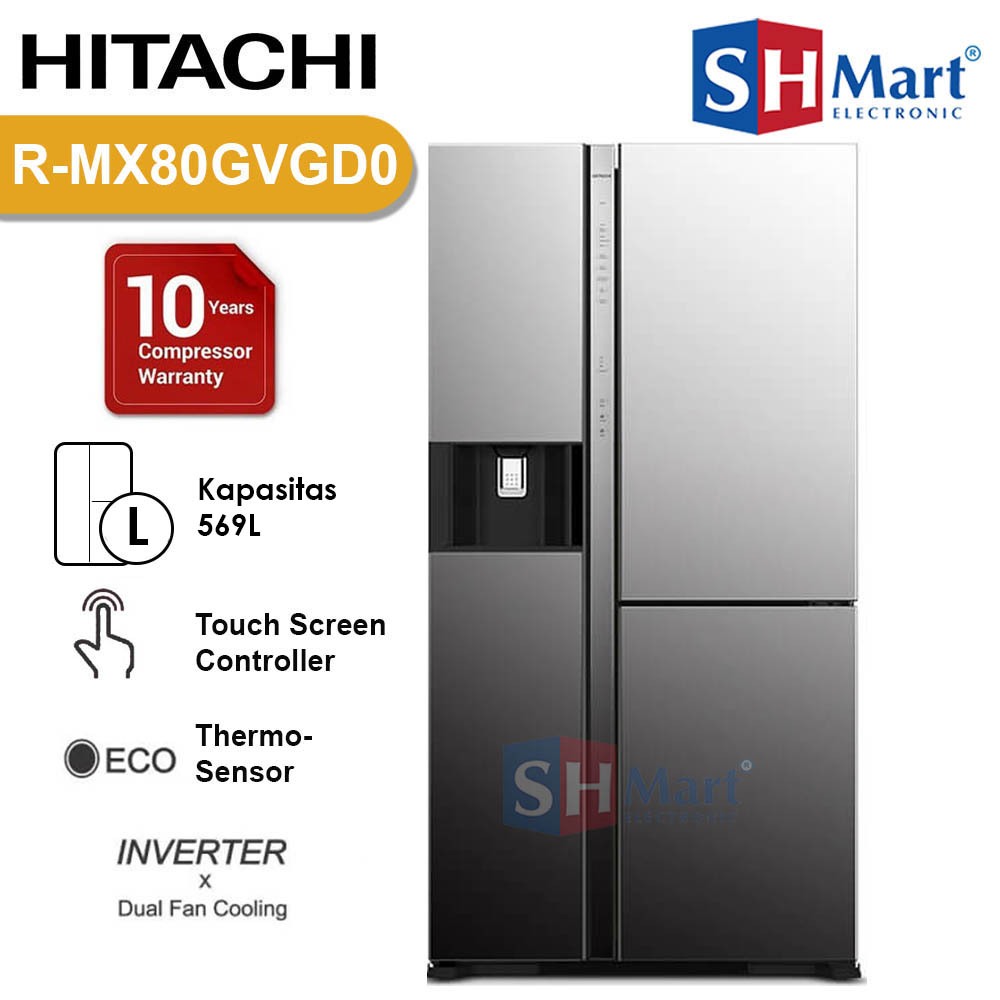 KULKAS SIDE BY SIDE HITACHI KAPASITAS 569 LITER R-MX80GVGD0/ RMX80GVGD0 ...