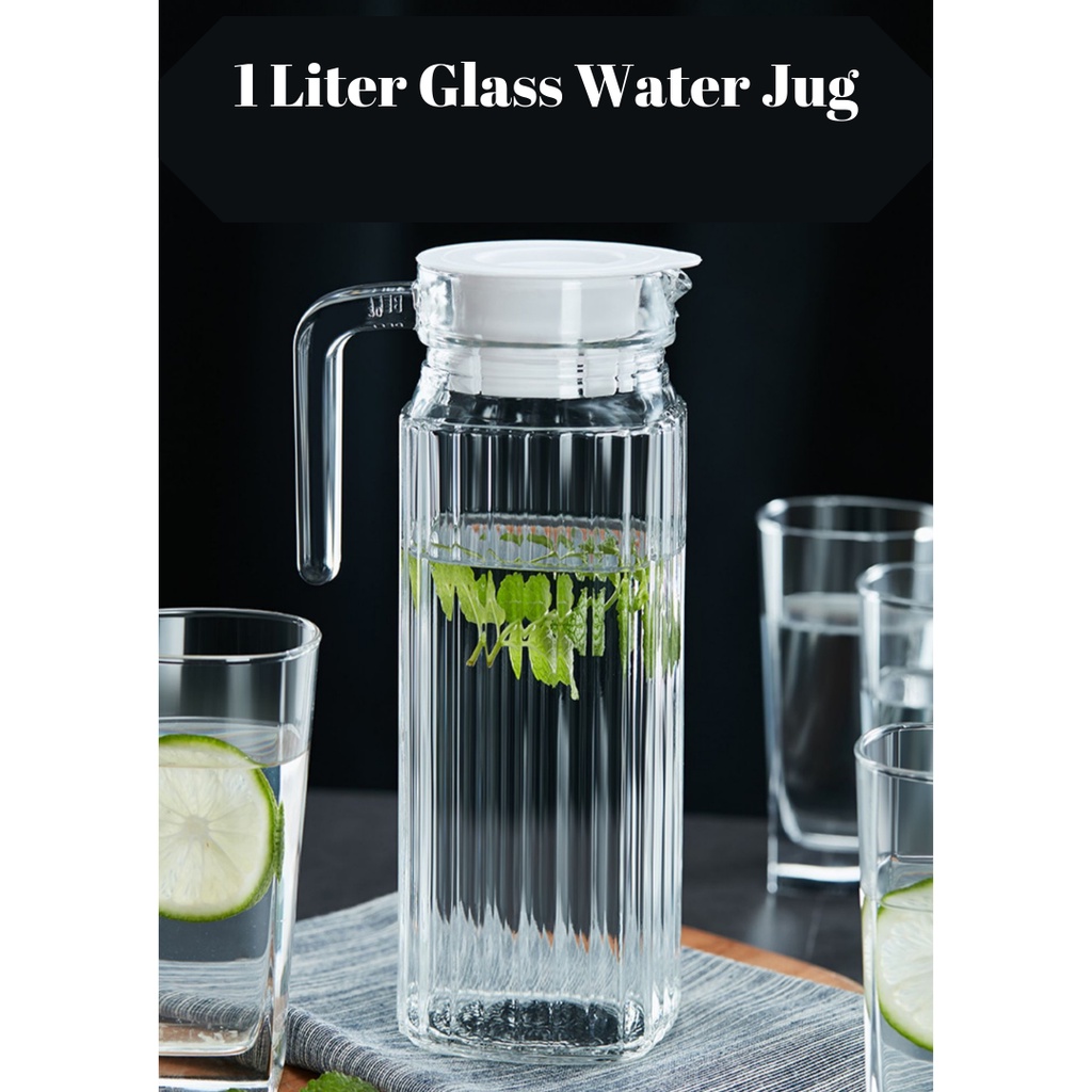 Transparent Glass Water Jug 1 Liter with lid for Cold Drinks | Water ...