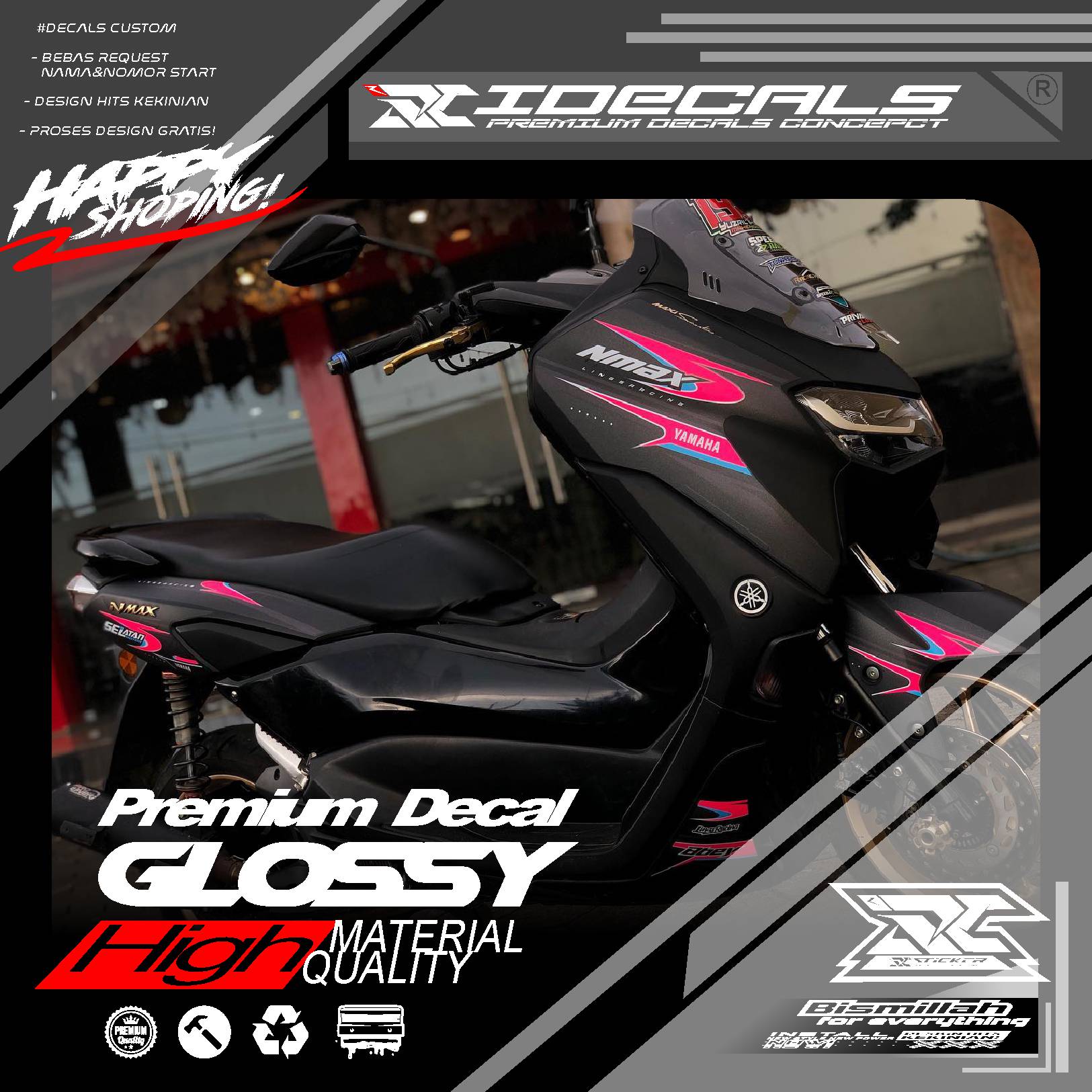 00231 sticker decals fullbody yamaha nmax desain garis racing simpel ...
