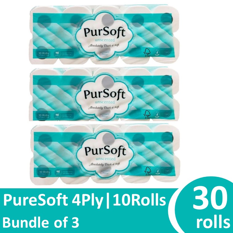 [Bunlde of 3] PurSoft Unscented Core 4-Ply Toilet Tissue - 30 Rolls ...