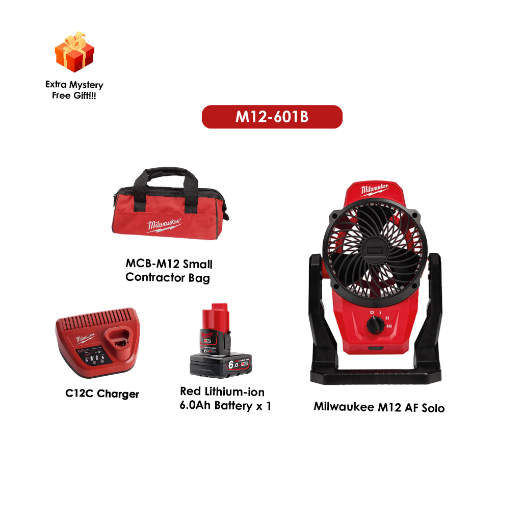 MILWAUKEE M12™ AF Cordless Mounting Air Fan M12 AF 360° Head Rotation 3 ...