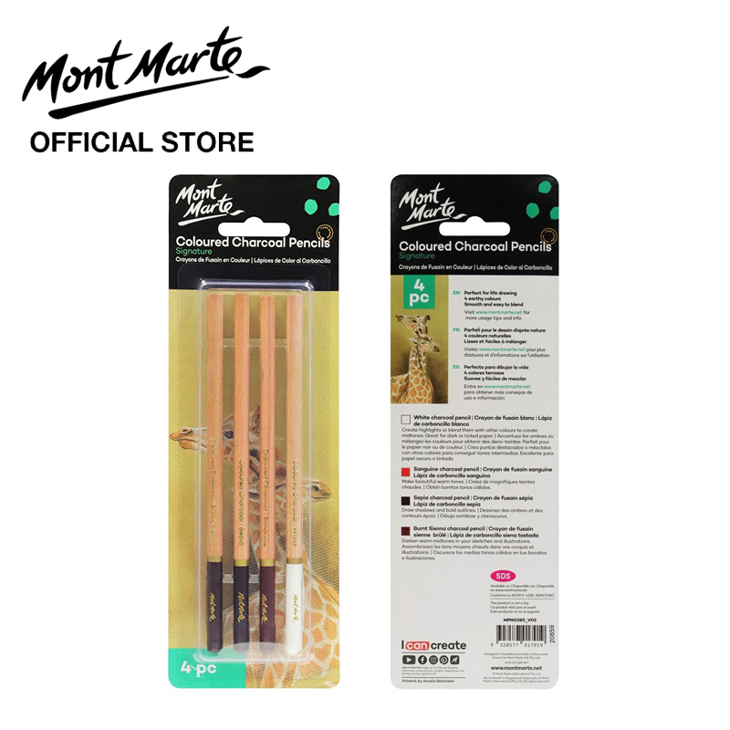 Mont Marte Coloured Charcoal Pencils Signature 4pc | Lazada Singapore
