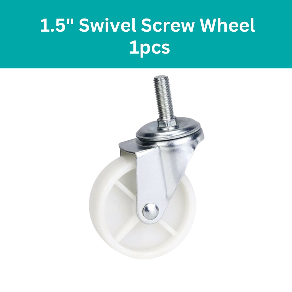 1 PCS 1.5 INCH Nylon Swivel Screw Wheel White Caster Roller With Brake ...